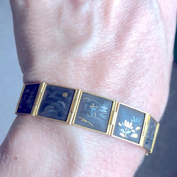 Amita Japan | Jewelry | Vintage Japanese Amita Damascene Gold Leaf ...